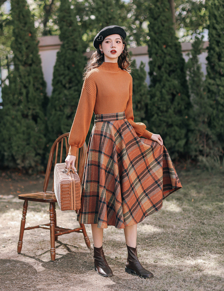 Dark Academia style Plaid Wool Dress Cottage Witch Cottagecore Fashion