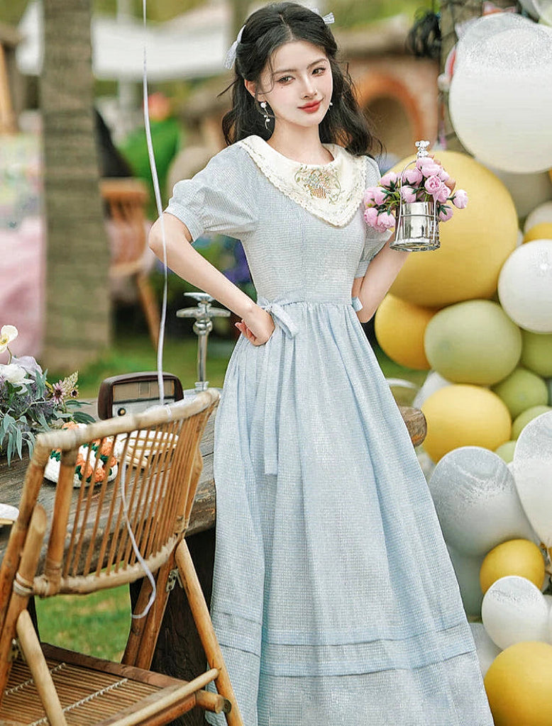 Light Blue Vintage Dress Cottagecore Dress Cottagecore Style Dresses