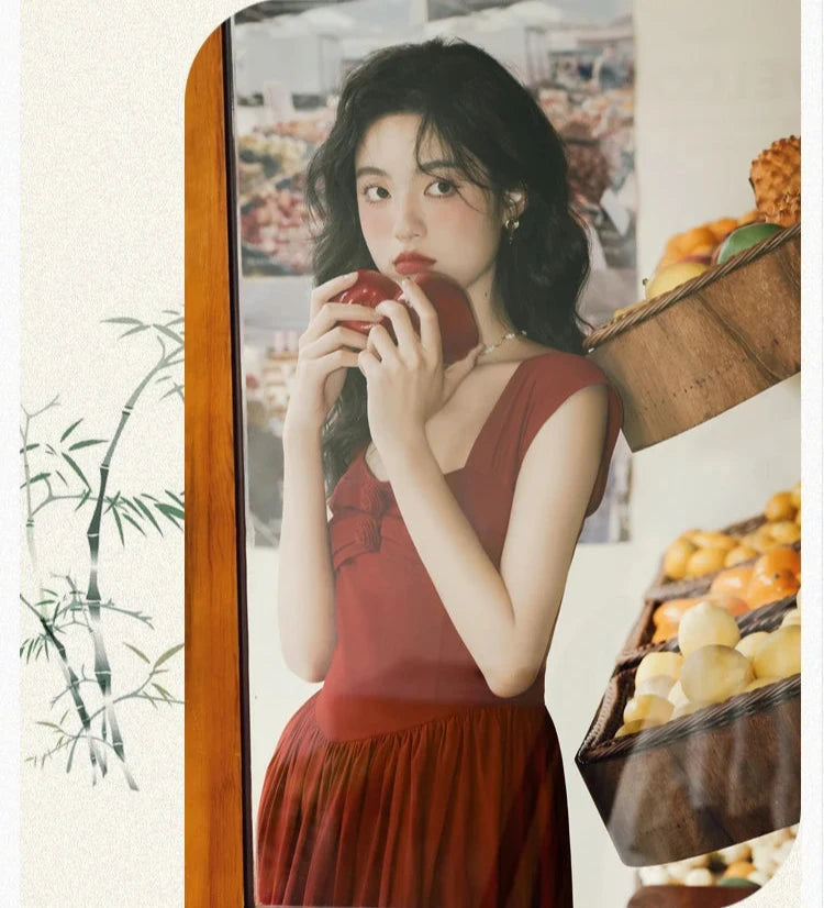 Red Cottagecore Dress Cottagecore Aesthetic Cottagecore Vintage Dress