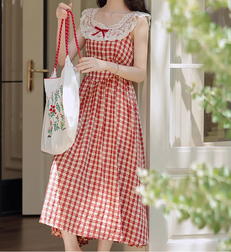 Red Plaid Cottagecore Dress cottagecore style cottagecore aesthetic