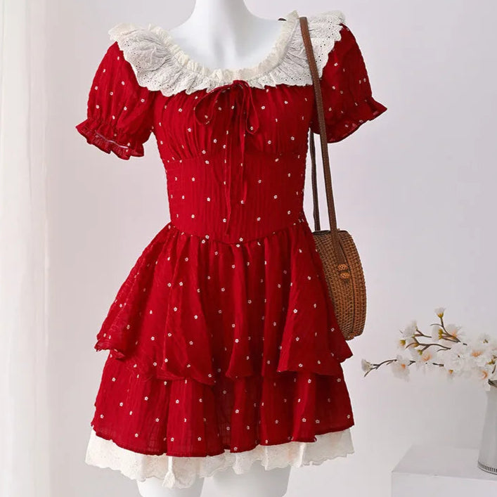 Red Cottagecore Dress Red Vintage Dress Red Cottagecore Dresses