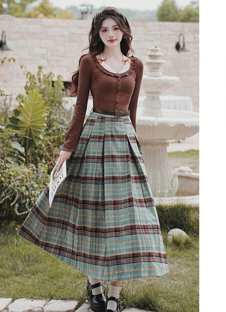 Plaid Cottage Witch 2-Piece Set Cotatgecore Outfits Cottagecore Dresses