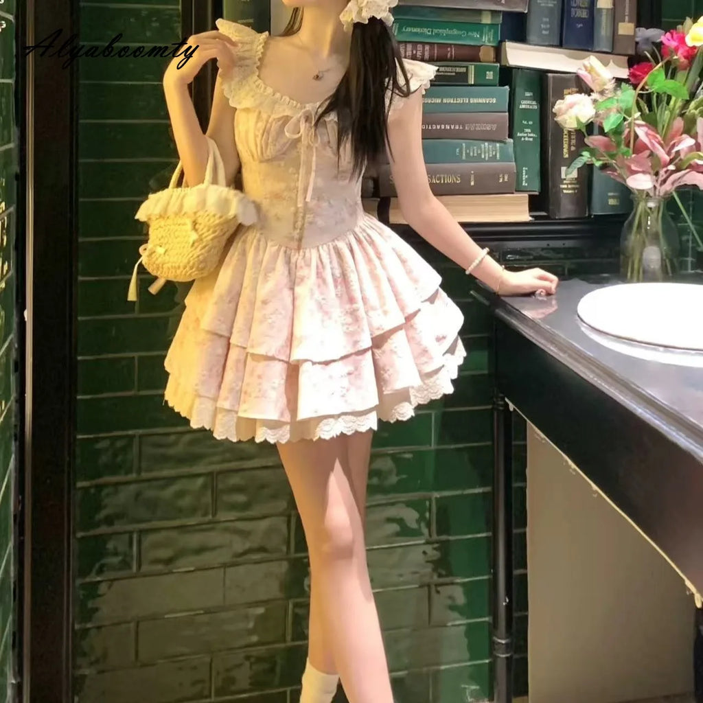 Floral Lace Tiered Coquette Dress coquette aesthetic clothing