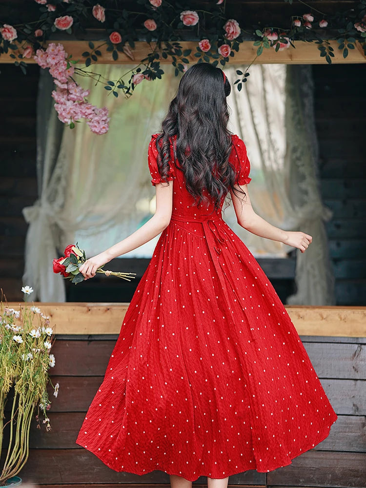 Red Cottagecore Style Dress Cottage Princess Dress Cottagecore Dress