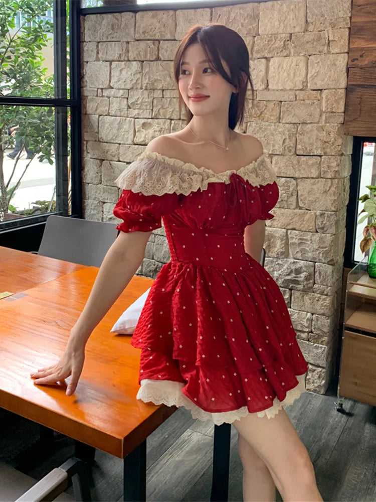 Red Cottagecore Dress Red Vintage Dress Red Cottagecore Dresses