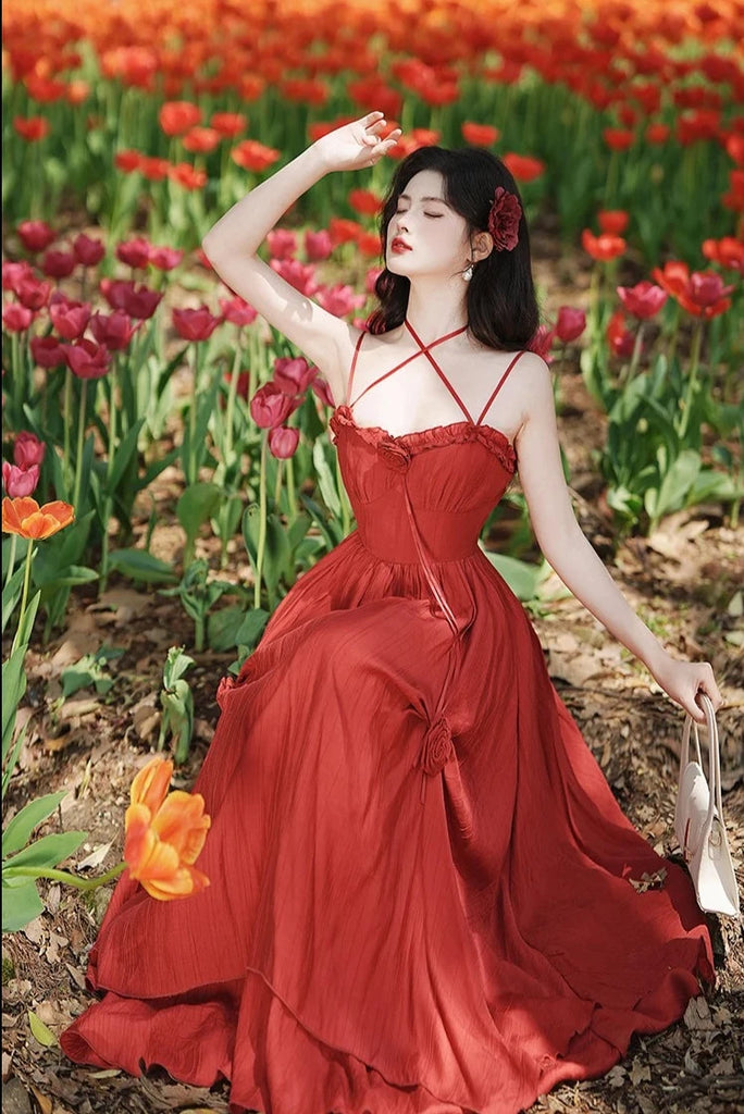 RoseRed Fairycore Princess Dress Vintage Romantic Cottagecore Dresses