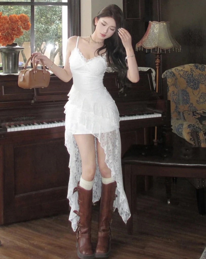 White Lace Fairycore Coquette Dress Fairy Dresses Coquette Aesthetic