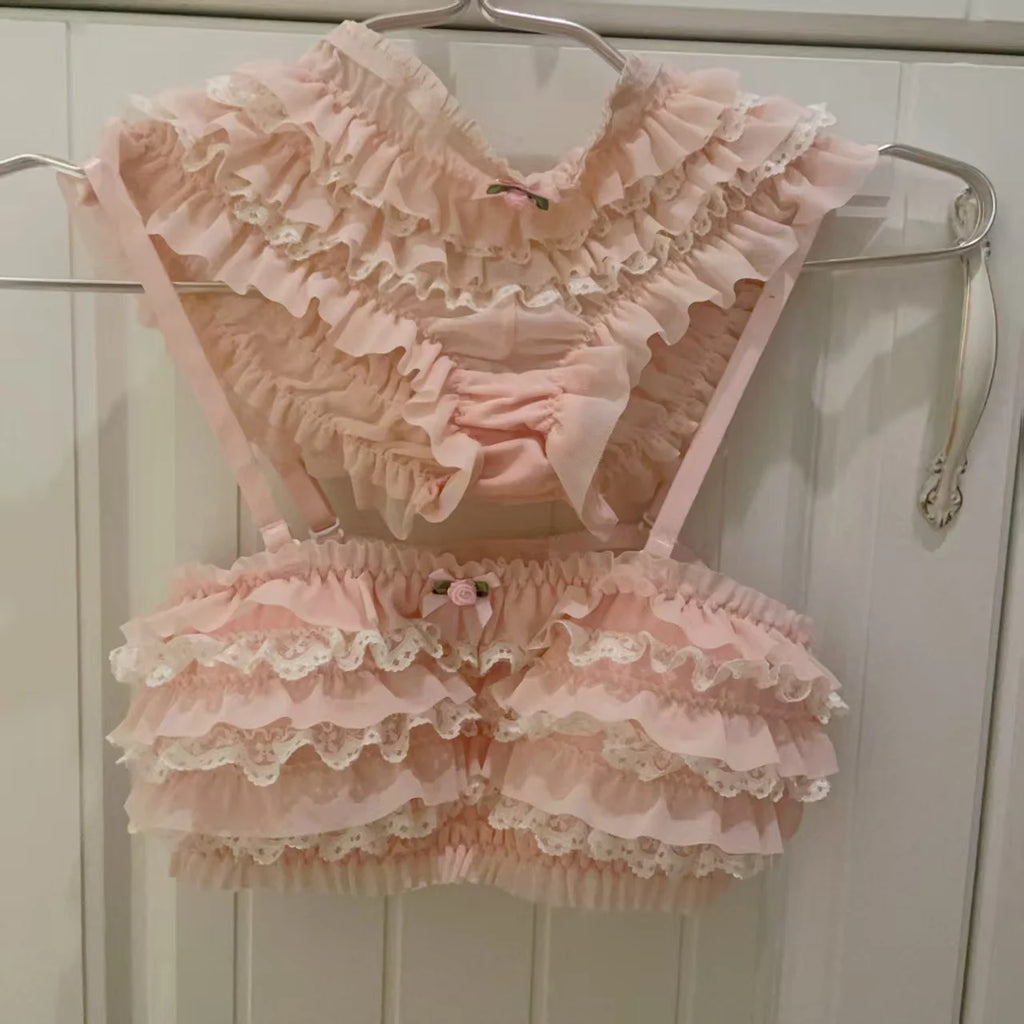 Coquette Lingerie Set coquette bra set ruffle lace lingerie set