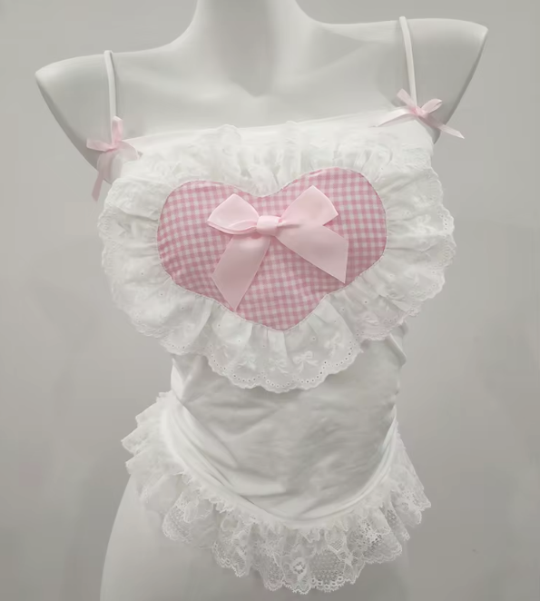 Ruffle Heart Bow Coquette Top Dollette Fashion Coquette Style