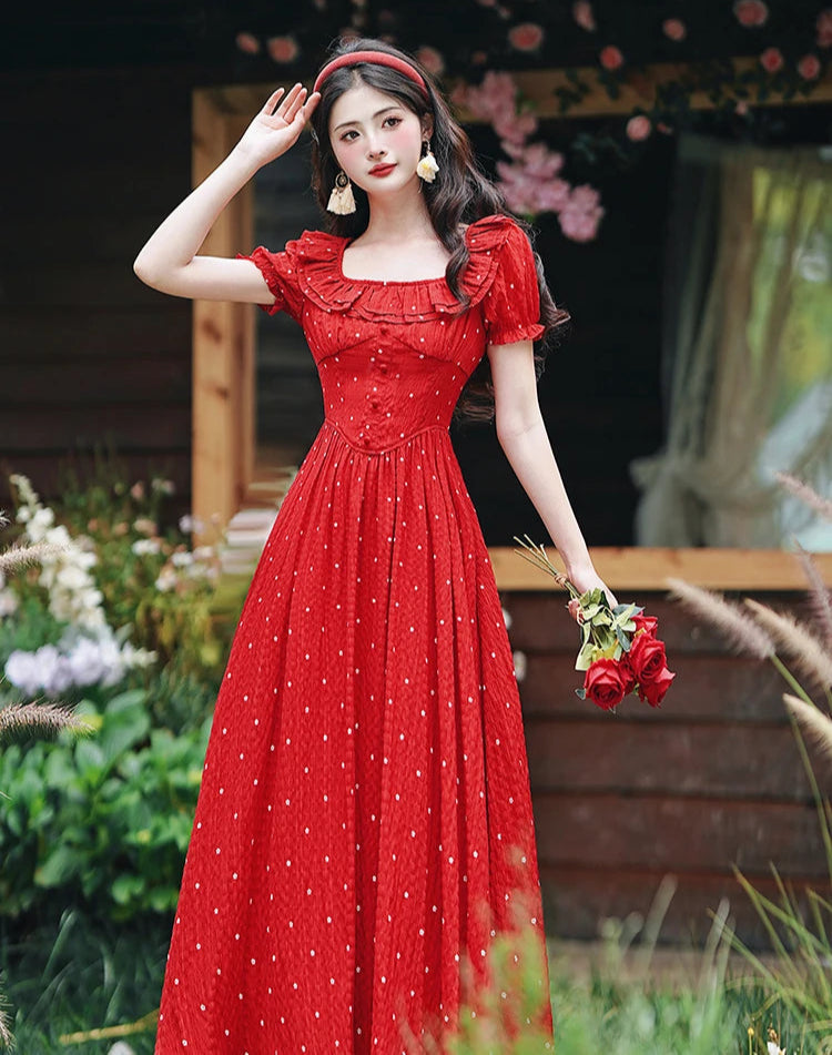 Red Cottagecore Style Dress Cottage Princess Dress Cottagecore Dress