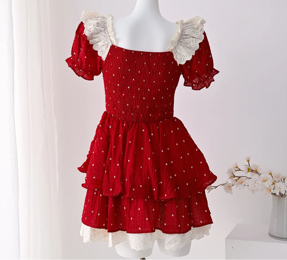 Red Cottagecore Dress Red Vintage Dress Red Cottagecore Dresses