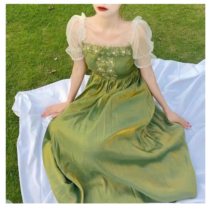 Green Fairy Medieval Cottagecore Princess Dress Royalcore Aesthetic
