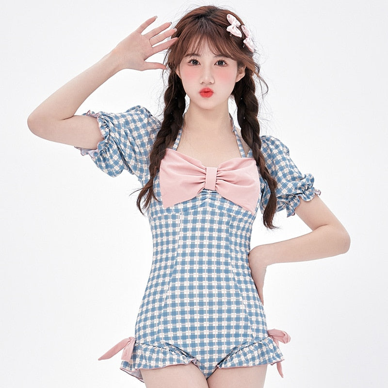 Blue Plaid Cottagecore Lolita Nymphet Swimsuit Nymphet Fashion