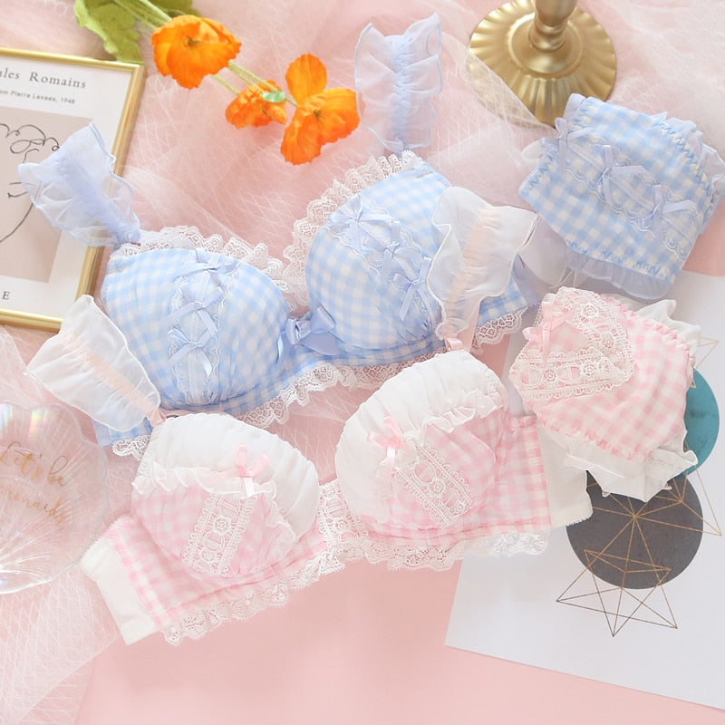 Sweet Lolita Plaid Nymphet Lingerie Underwear Set Soft Girl Aesthetic