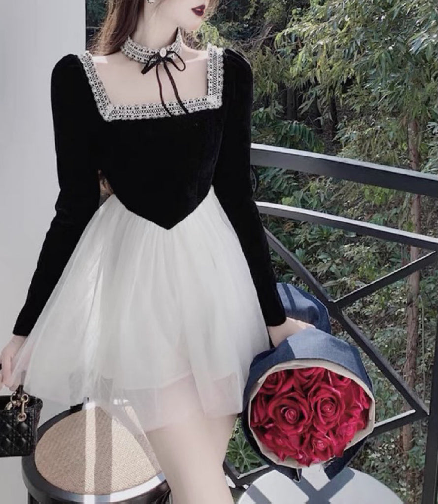 Romantic Goth Mini Ballet Dress with Choker Gothic Dress